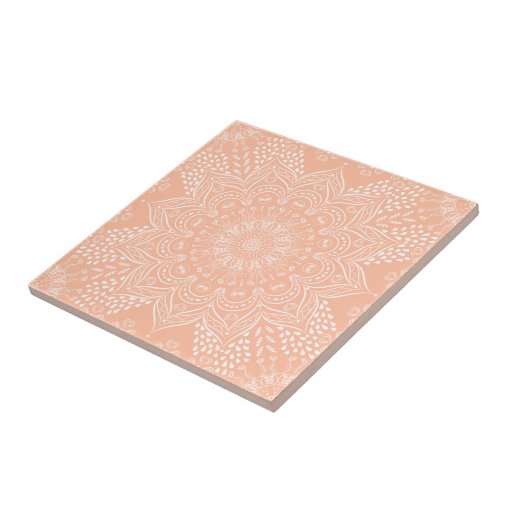 Peachy Boho Mandala Ceramic Tile | Zazzle