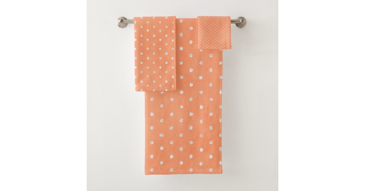 Peachy Keen Orange Messy Polka Dots Bath Towel Set | Zazzle