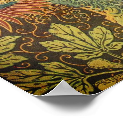Peacock and oakleaf floral Victorian jacquard Poster | Zazzle