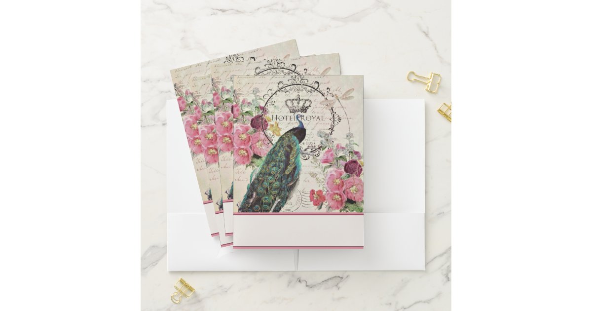 Peacock and spring flowers pocket folder | Zazzle
