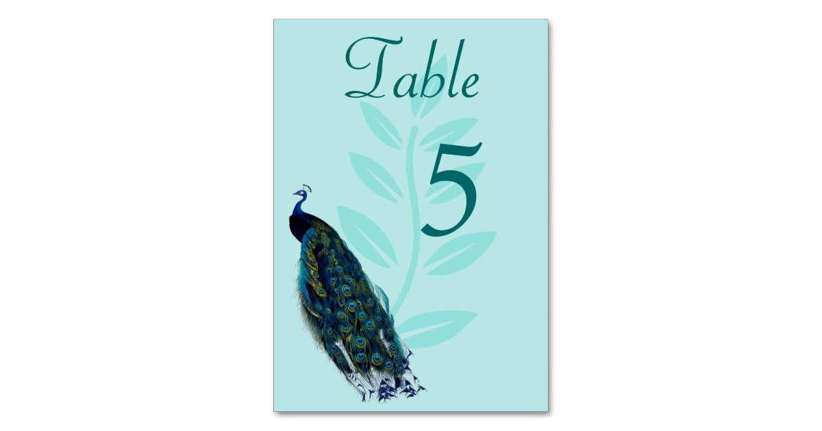 Peacock Aqua Table Card | Zazzle