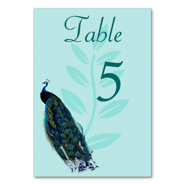 Peacock Aqua Table Card | Zazzle