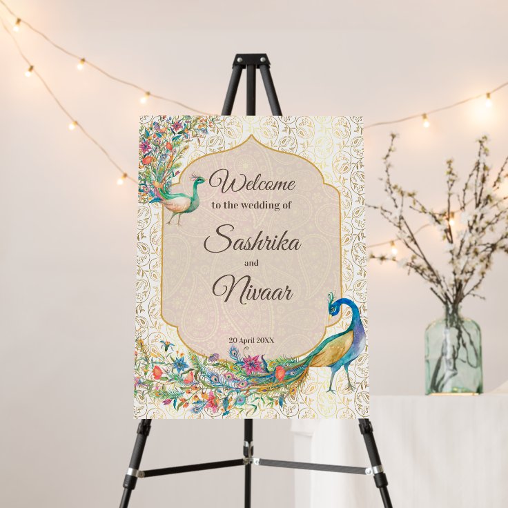 Peacock Arabian pattern Indian wedding welcome Foam Board | Zazzle