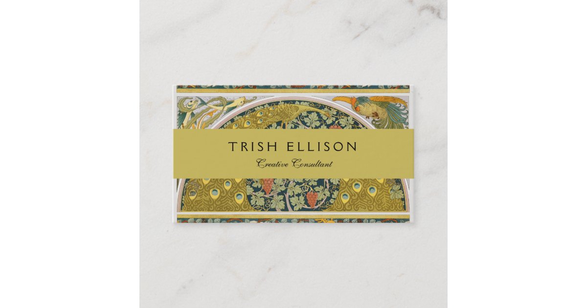 Peacock Art Nouveau Style round intricate design Business Card | Zazzle