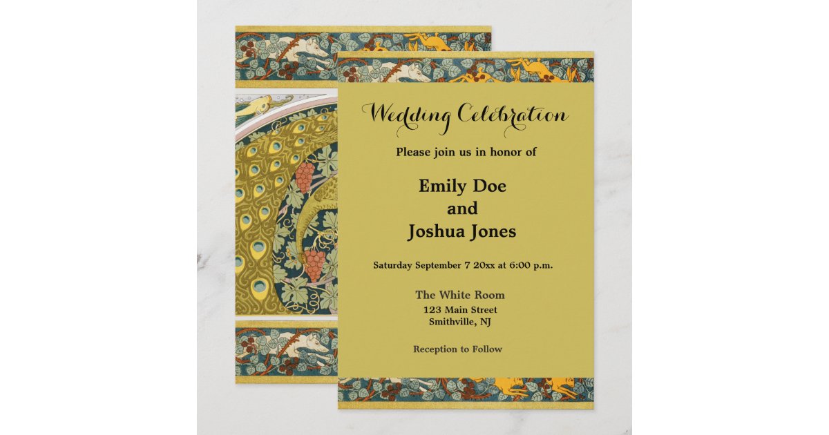 Peacock Art Nouveau Style round intricate design Invitation | Zazzle