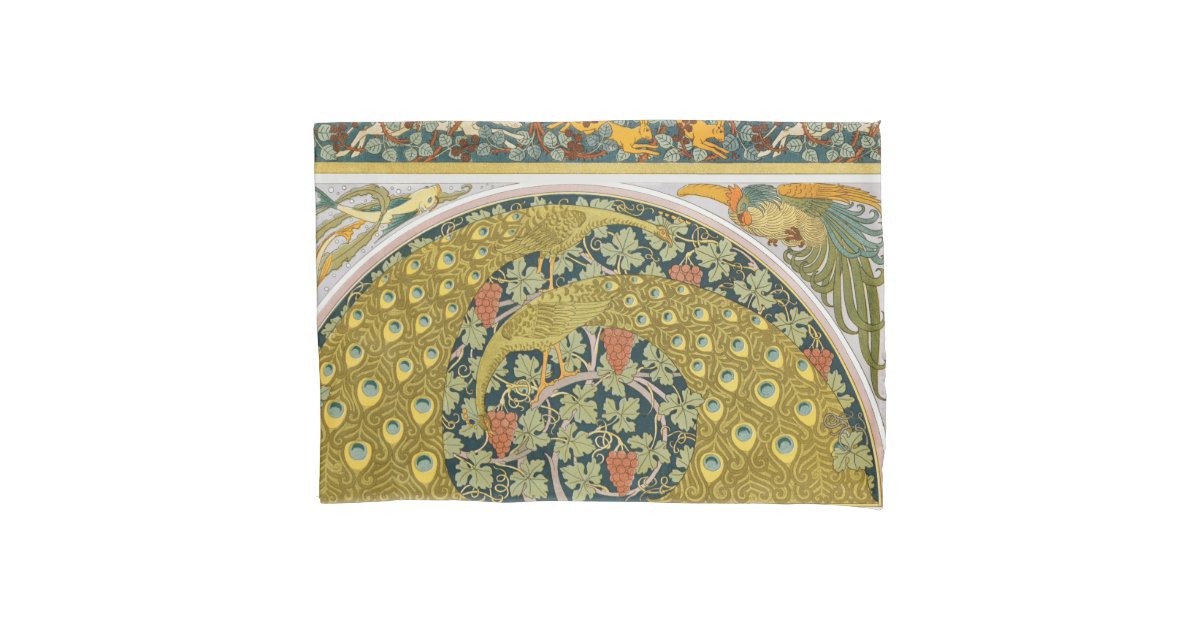 Peacock Art Nouveau Style round intricate design Pillow Case | Zazzle