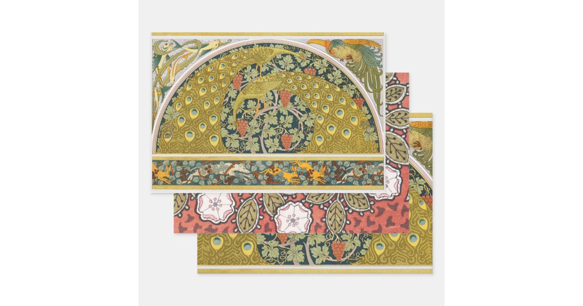 Peacock Art Nouveau Style round intricate design Wrapping Paper Sheets ...