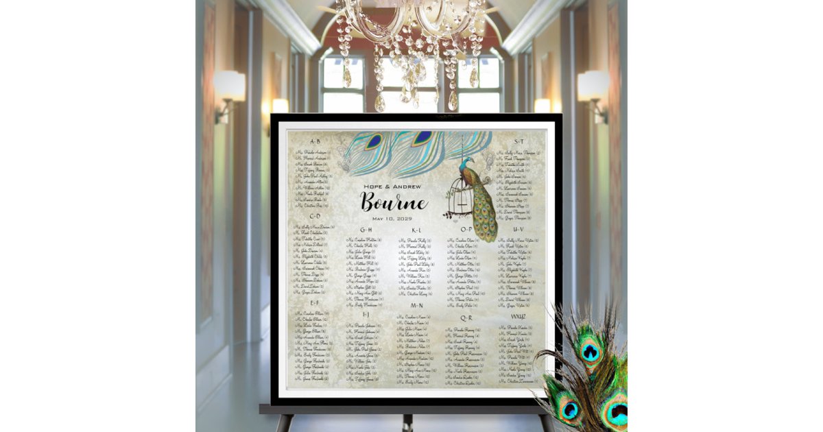 Peacock Blue Silver Seating Chart 12 Tables | Zazzle