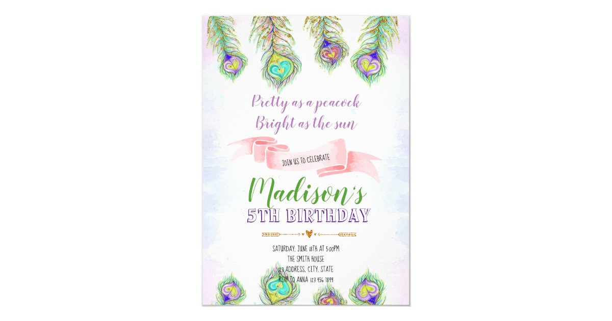 Peacock feather birthday party invitation | Zazzle.com