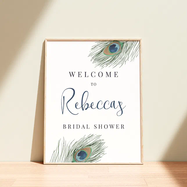 Peacock Feather Bridal Shower Welcome Sign | Zazzle