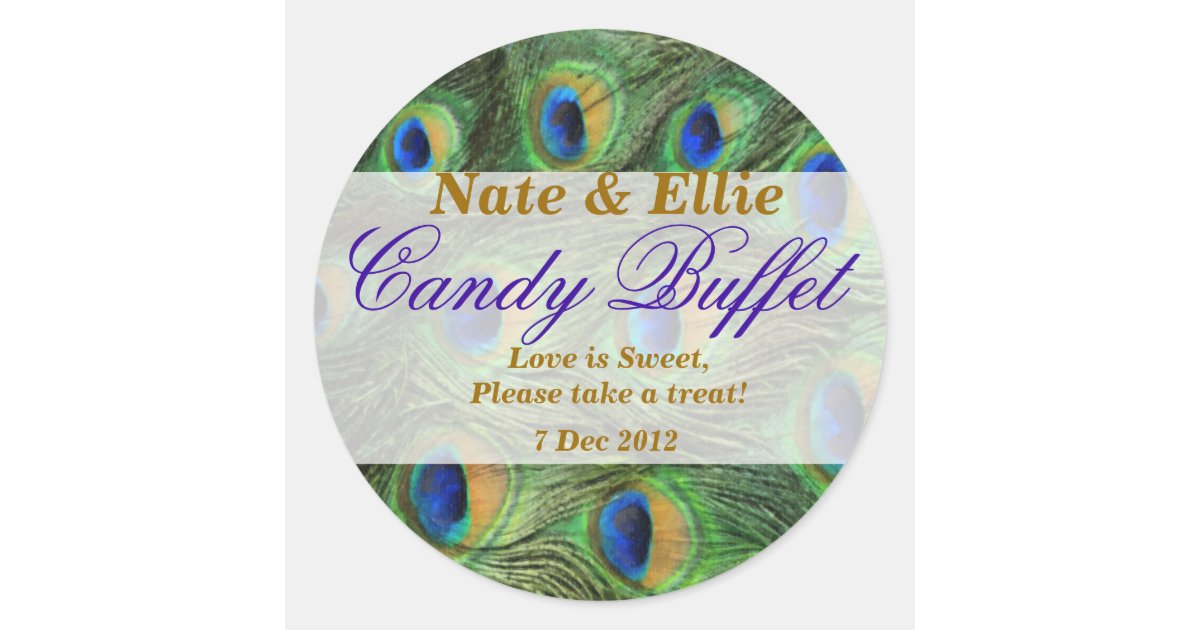 Peacock Feather Candy Buffet Sticker | Zazzle
