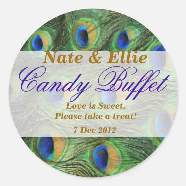 Peacock Feather Candy Buffet Sticker | Zazzle