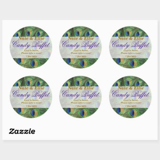 Peacock Feather Candy Buffet Sticker | Zazzle