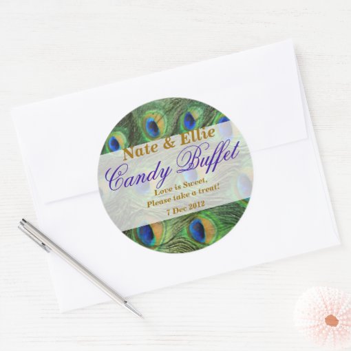 Peacock Feather Candy Buffet Sticker | Zazzle