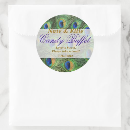 Peacock Feather Candy Buffet Sticker | Zazzle