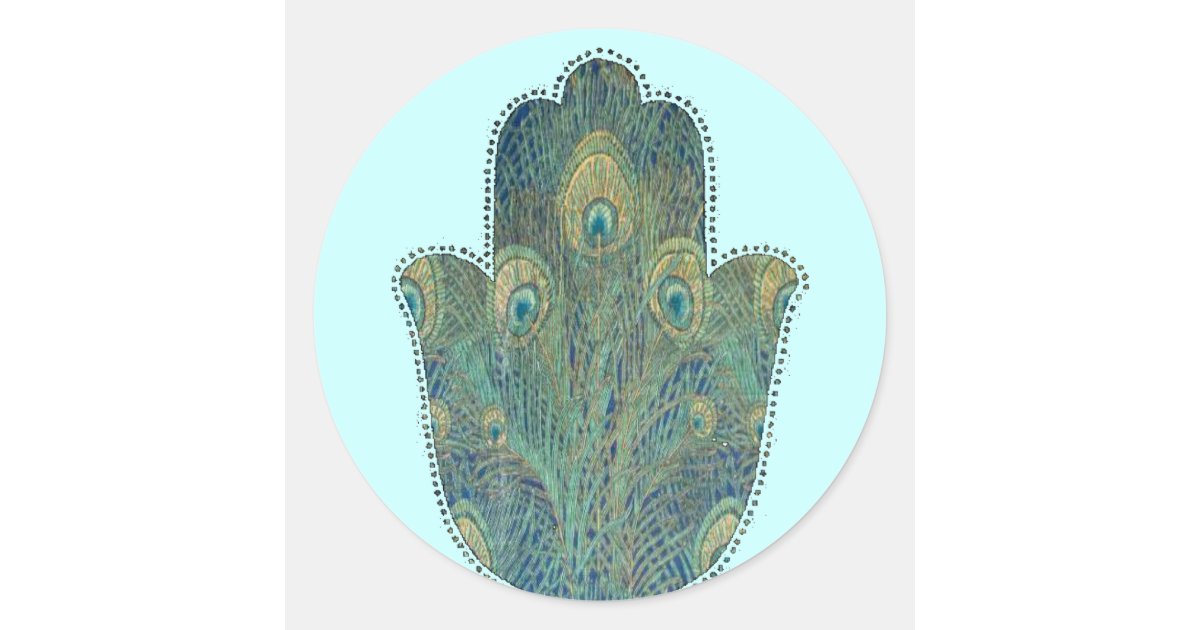 Peacock Feather Hamsa Classic Round Sticker | Zazzle