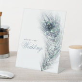 Peacock Feather Script Welcome to Wedding Pedestal Sign | Zazzle