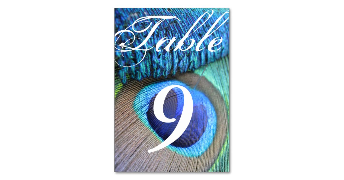 Peacock Feather Table Number cards | Zazzle