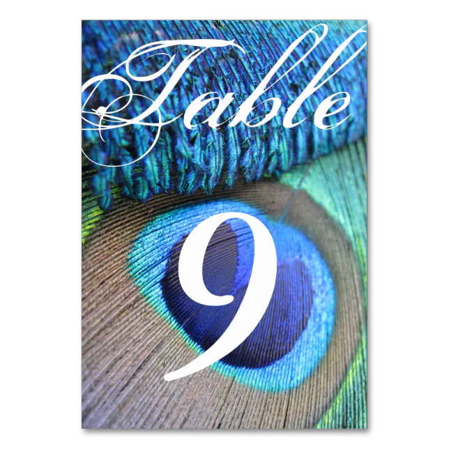 Peacock Feather Table Number cards | Zazzle