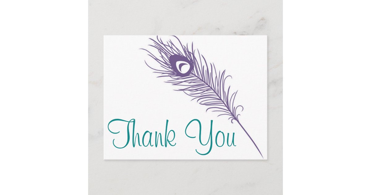 Peacock Feather Thank You Postcard | Zazzle