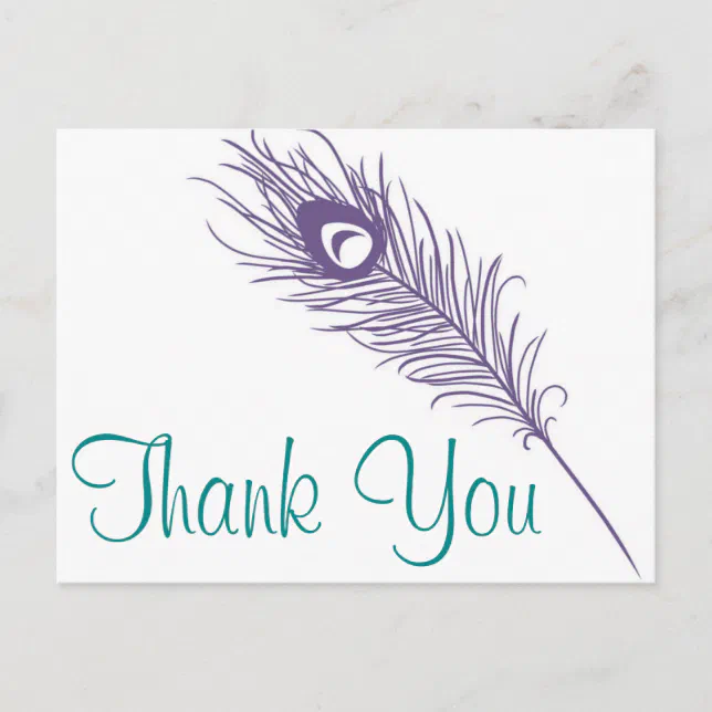 Peacock Feather Thank You Postcard | Zazzle