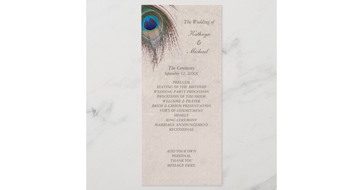 Peacock Feather Wedding Program | Zazzle