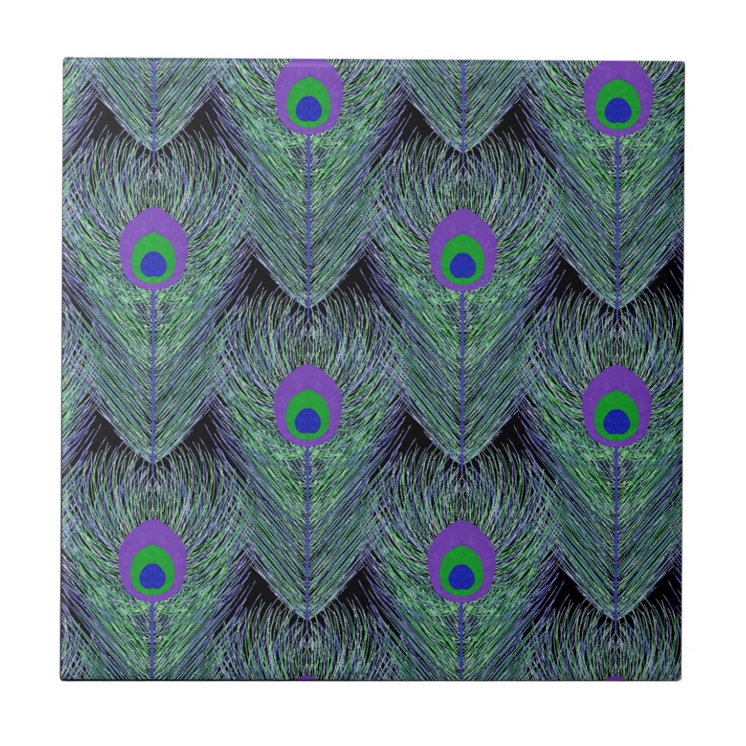 Peacock Feathers Black Background Ceramic Tile | Zazzle