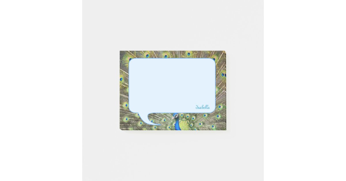 Peacock feathers & calligraphy on light blue post-it notes | Zazzle