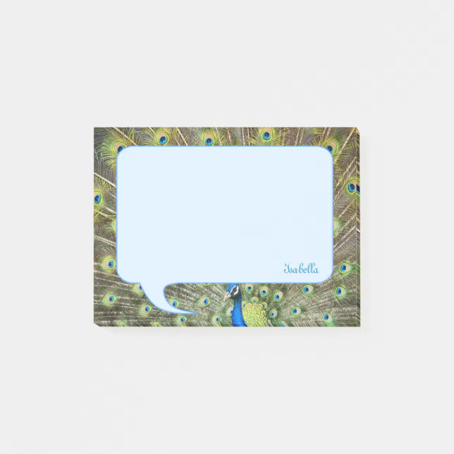 Peacock feathers & calligraphy on light blue post-it notes | Zazzle