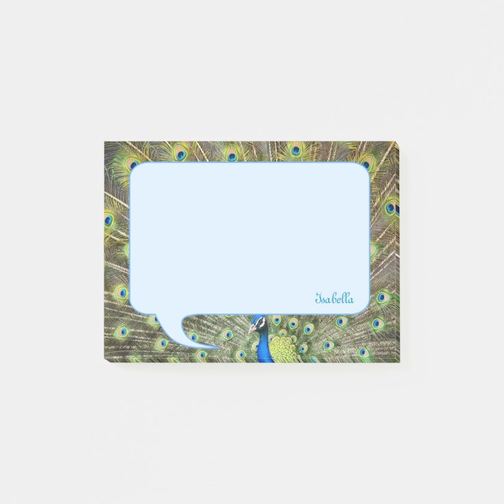 Peacock feathers & calligraphy on light blue post-it notes | Zazzle