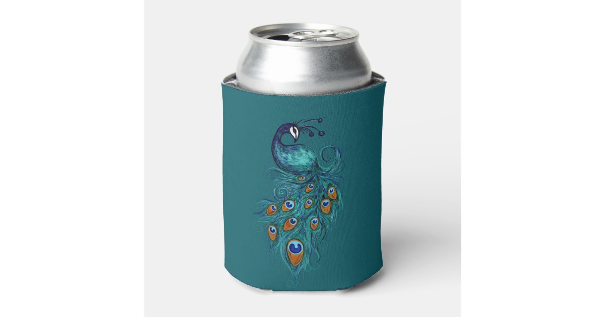 Peacock Feathers Teal Peacocks Can Cooler | Zazzle