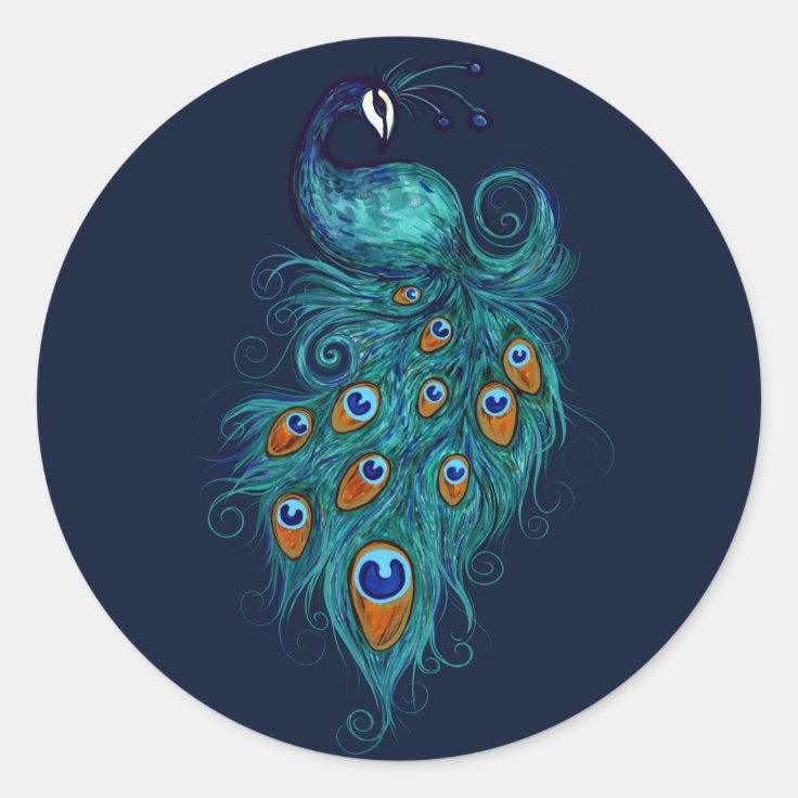 Peacock Feathers Teal Peacocks Classic Round Sticker | Zazzle