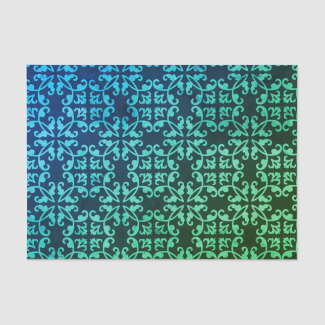 Peacock Green Gradient Damask Pattern Tissue Paper | Zazzle