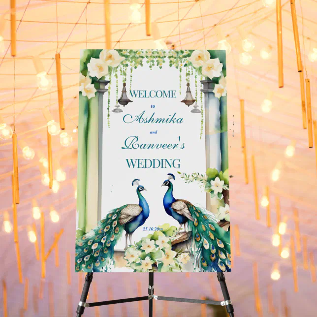 Peacock jasmine Indian wedding welcome sign | Zazzle
