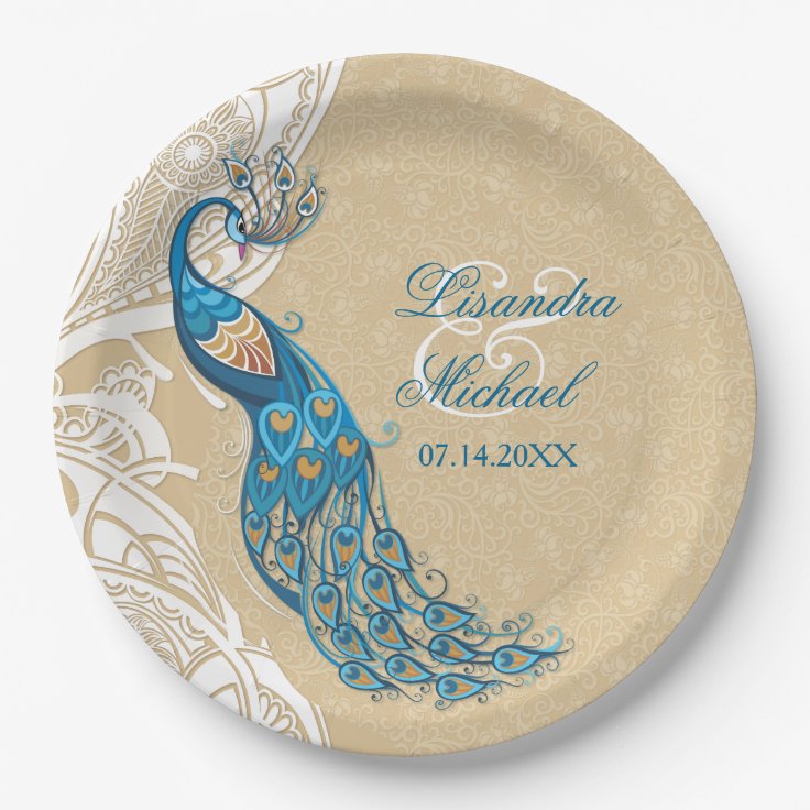 Peacock Lace Elegance 2 Custom Paper Plates | Zazzle