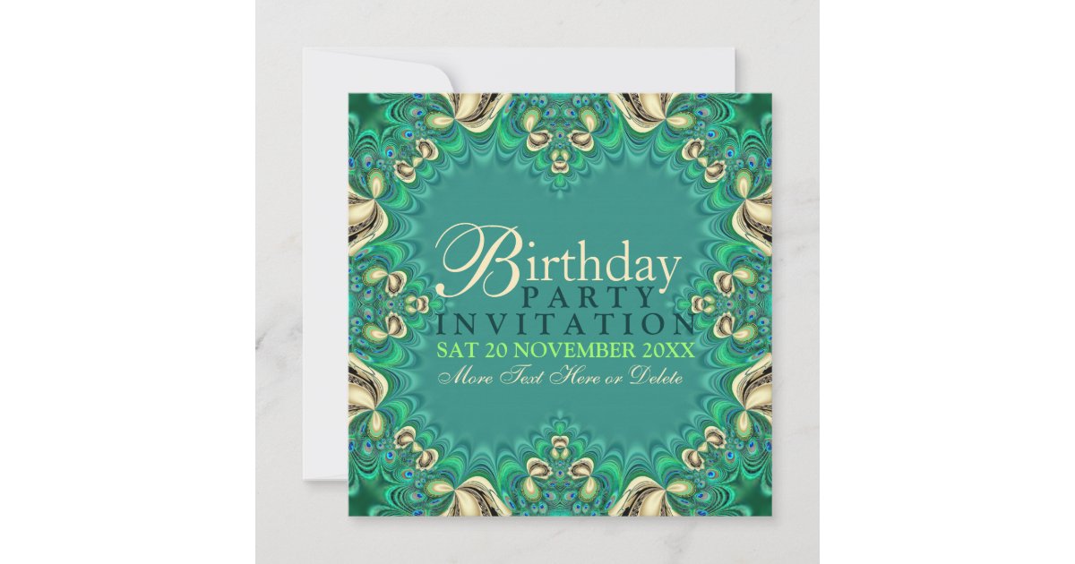 Peacock Lace Elegant Birthday Party Invitations | Zazzle