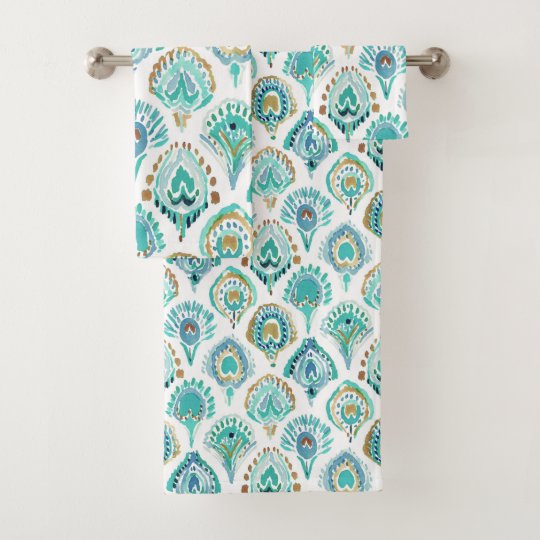 PEACOCK MERMAID Aqua Nautical Scales and Feathers Bath Towel Set ...