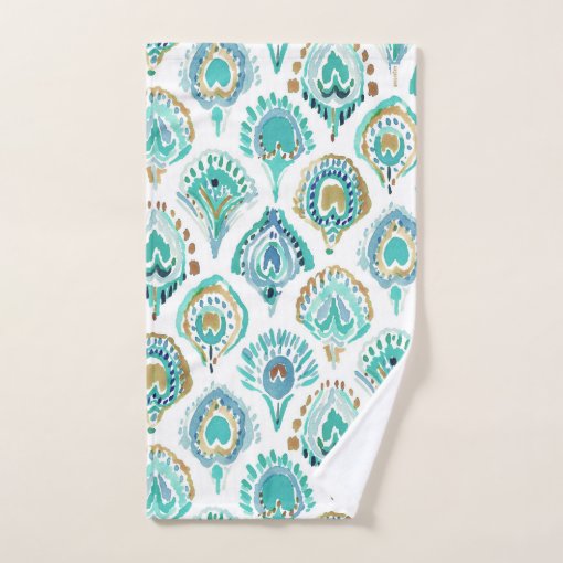 PEACOCK MERMAID Aqua Nautical Scales and Feathers Bath Towel Set | Zazzle