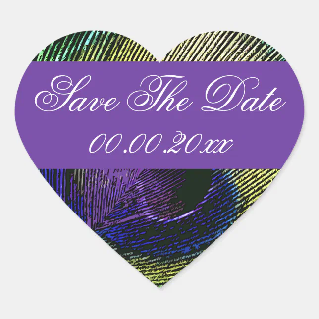 Peacock n purple wedding engagement heart sticker | Zazzle