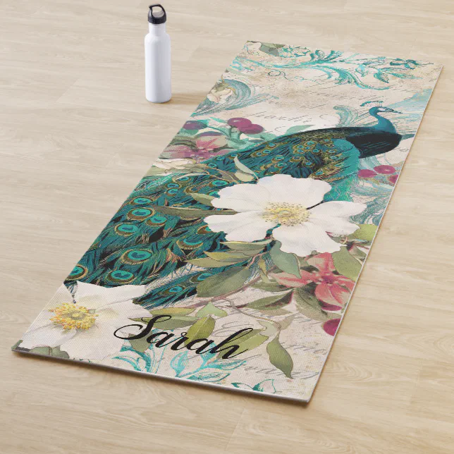 Peacock Peacocks Birds Name Monogram Yoga Mat | Zazzle