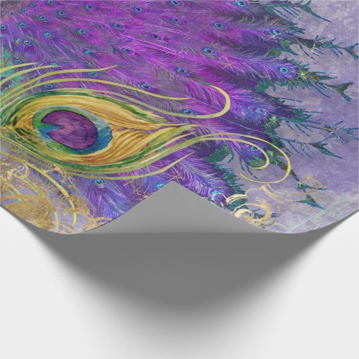 Peacock Purple Gold Rococo Scrollwork Decoupage Wrapping Paper | Zazzle