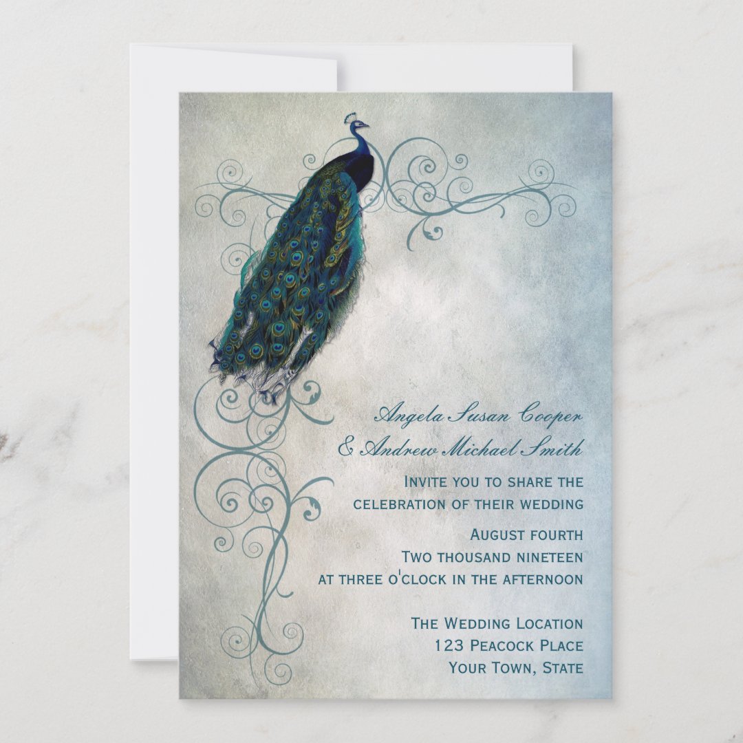 Peacock Scroll Wedding Invitation | Zazzle