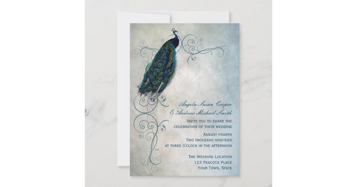 Peacock Scroll Wedding Invitation | Zazzle