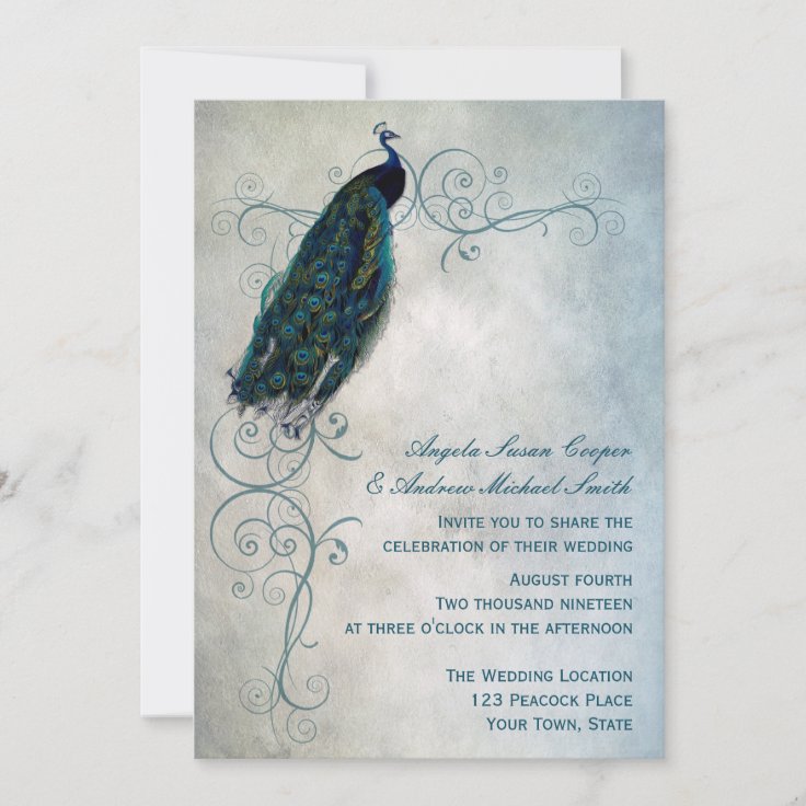 Peacock Scroll Wedding Invitation | Zazzle