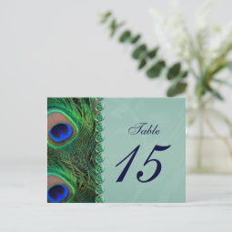 peacock table numbers postcards | Zazzle