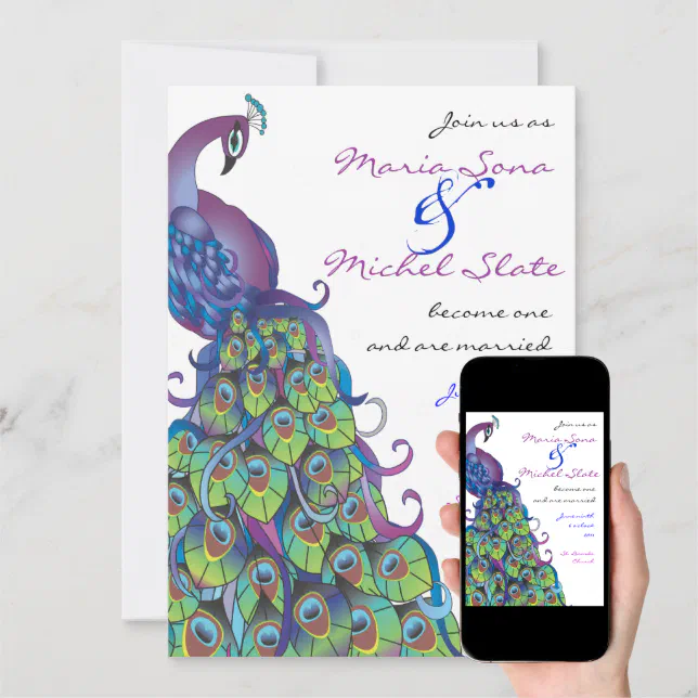 Peacock Theme Wedding Invitation Invite Blue | Zazzle