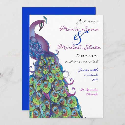 Peacock Theme Wedding Invitation Invite Blue | Zazzle