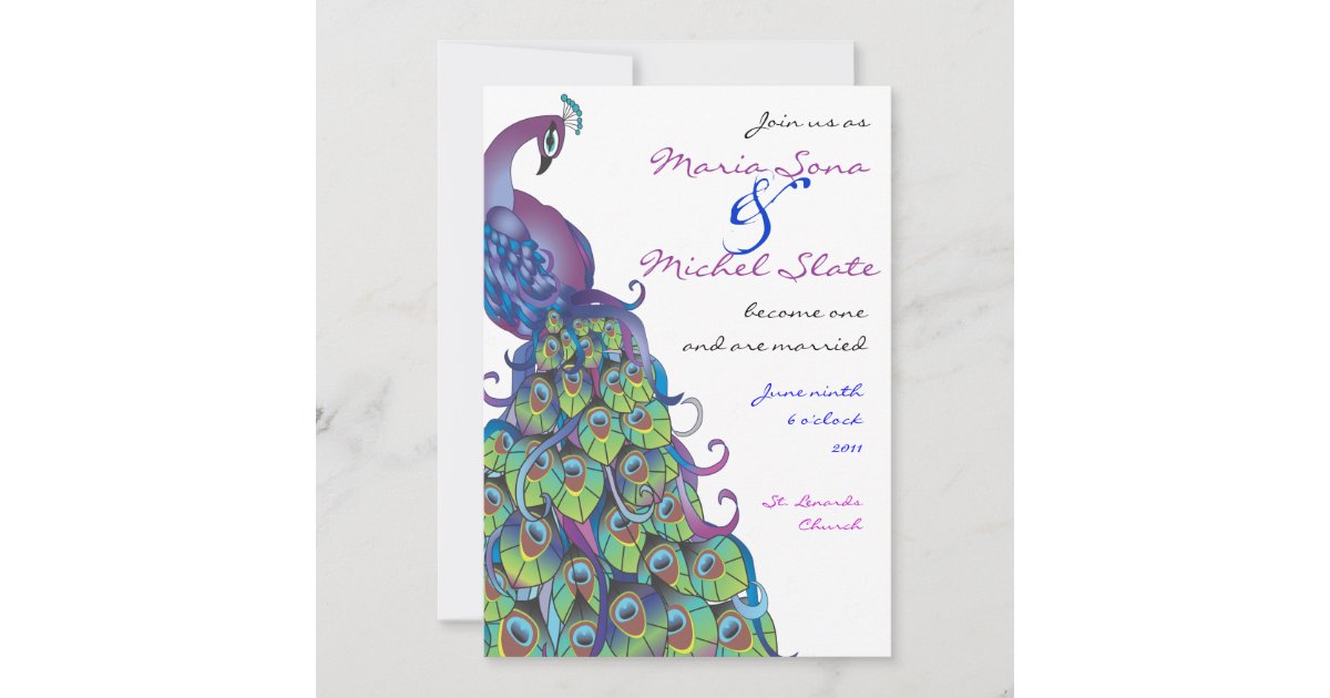 Peacock Theme Wedding Invitation Invite Blue | Zazzle