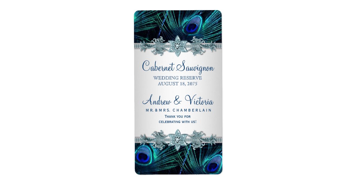 Peacock Wedding Wine Labels | Zazzle