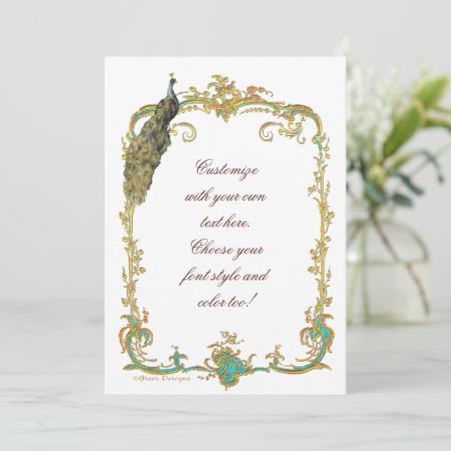 Peacock with Gold Baroque Frame Invitation Card | Zazzle